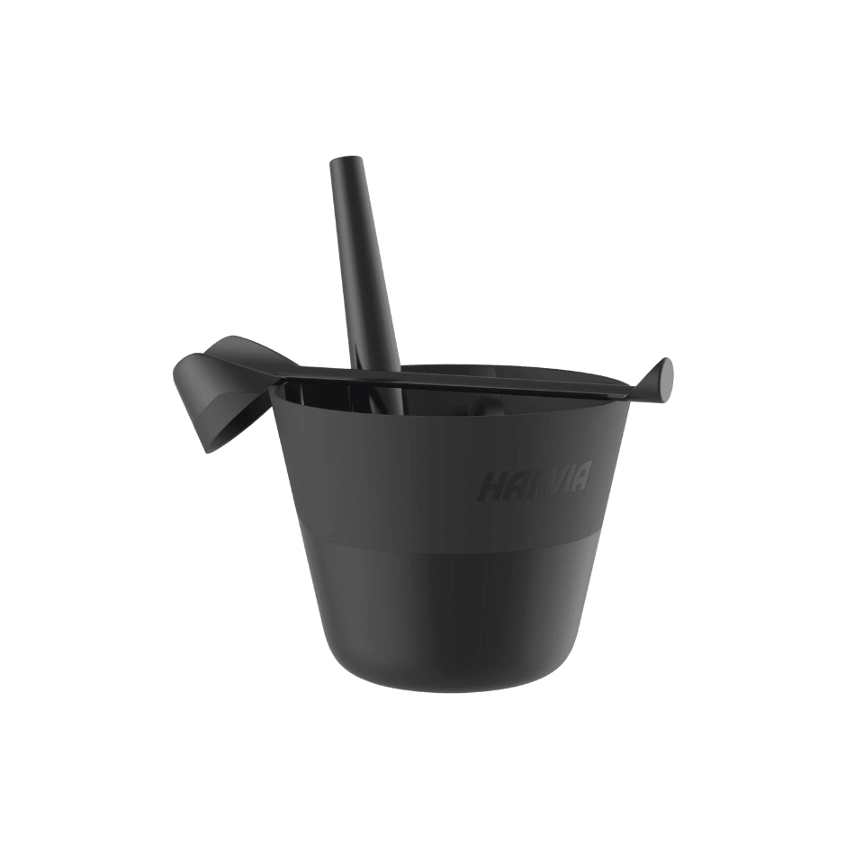 Plastic Black Bucket 15″ h x 10 1/2″ diam. (1.84 gal.) & Dipper 16″ x ...